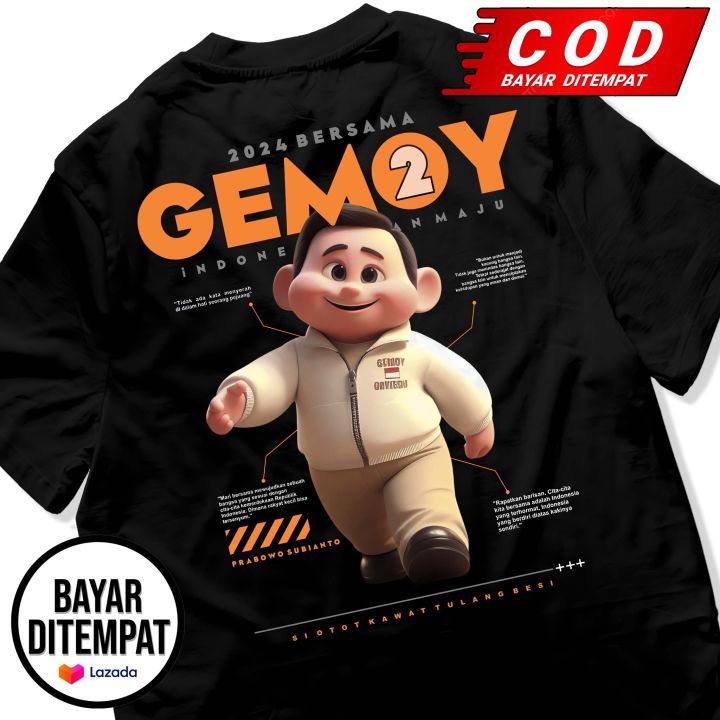 Kaos Distro 2024 Bersama Gemoy Prabowo Subianto Gibran Rakabuming Capres Cawapres Combed 24s ...