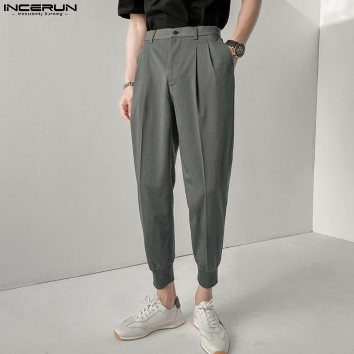 INCERUN กางเกงขายาวลำลองใส่ทำงานสำหรับผู้ชายทรงหลวมสไตล์ธุรกิจ (สไตล์ ...