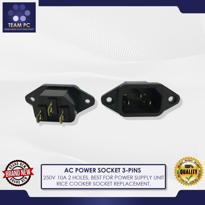 AC POWER SOCKET 3-PINS, 250V 10A 2 HOLES, BEST FOR POWER SUPPLY UNIT ...
