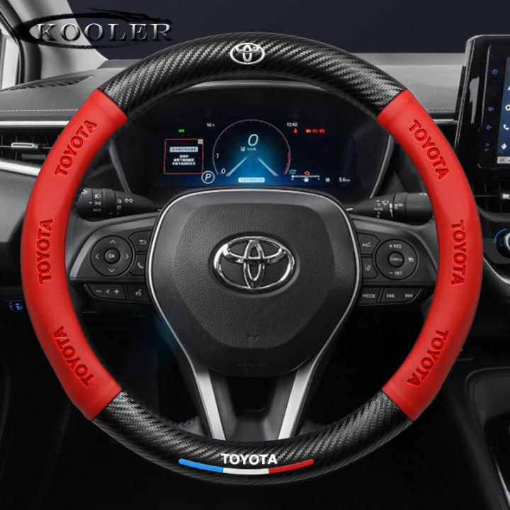3D Relief Carbon Fiber Leather Car Steering Wheel Cover 38cm For Toyota ...
