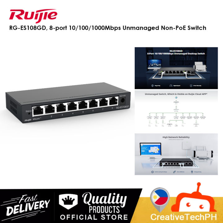 Ruijie RG-ES108GD 8-port 10/100/1000Mbps Unmanaged Non-PoE Switch (RG ...