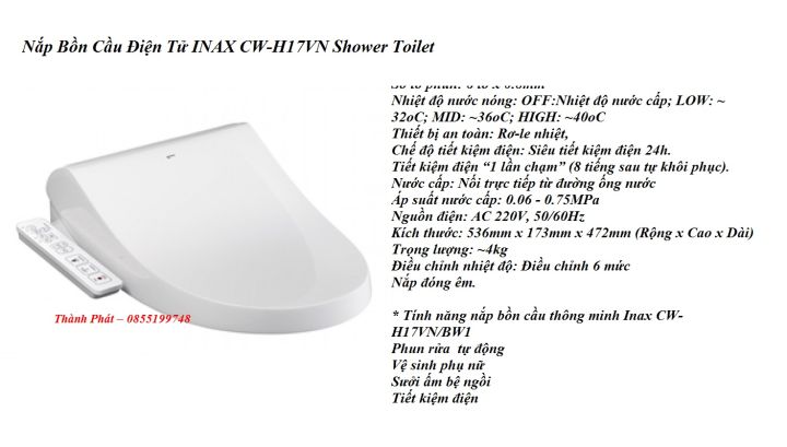 [CHÍNH HÃNG] Nắp Bồn Cầu Điện Tử INAX CW-H17VN Shower Toilet, màu trắng ...
