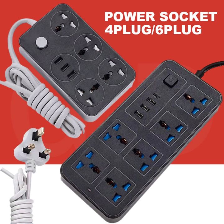 Extension Electric Socket 6 Power Socket Extension Wire Usb Ports Wayar Sambungan Adapter Socket