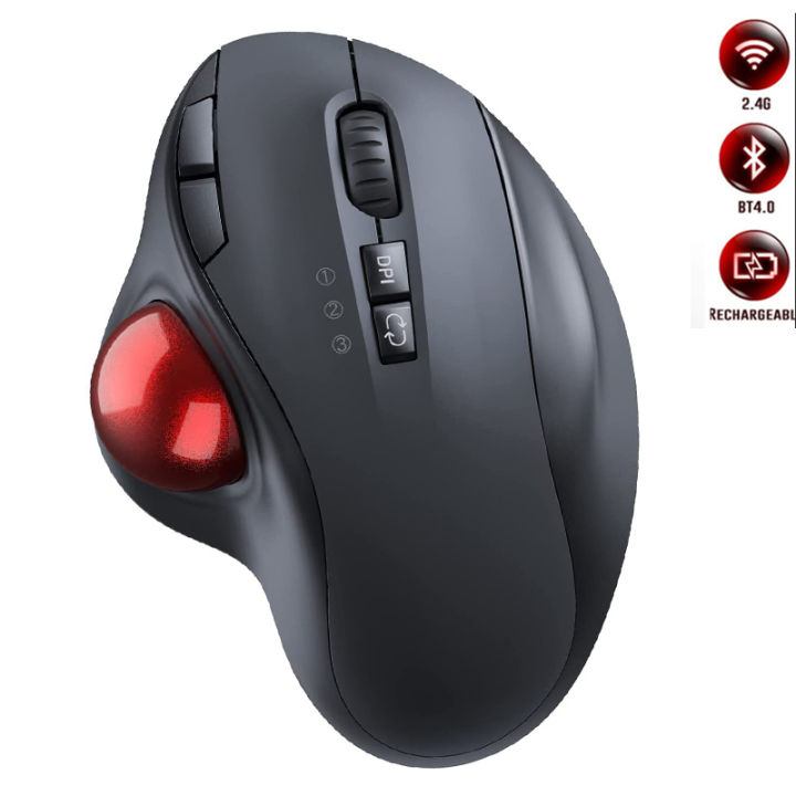 JOMAA Bluetooth Trackball Mouse Rechargeable 2.4G USB Wireless ...