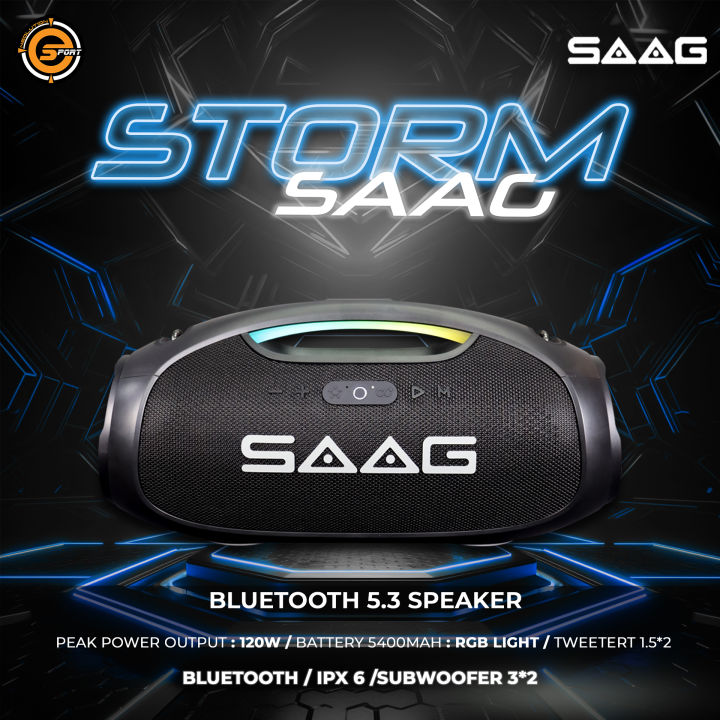 SAAG Bluetooth Speaker Storm ลำโพงบลูทูธ กันน้ำ ไฟRGB เบสแน่น | Lazada ...