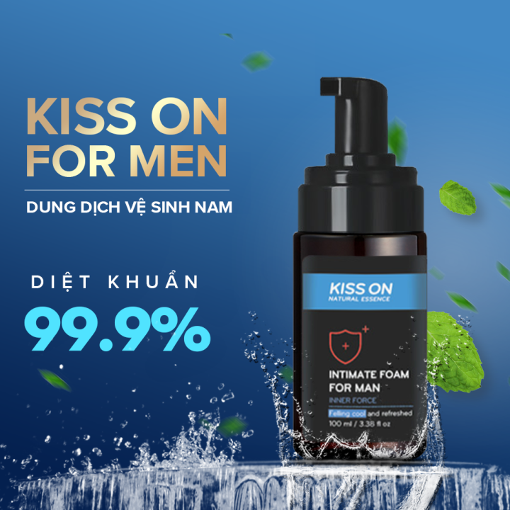 Dung dịch vệ sinh nam tạo bọt KISS ON giúp làm sạch, khử mùi hôi, ngăn vi khuẩn, nấm ngứa bọt vệ ...