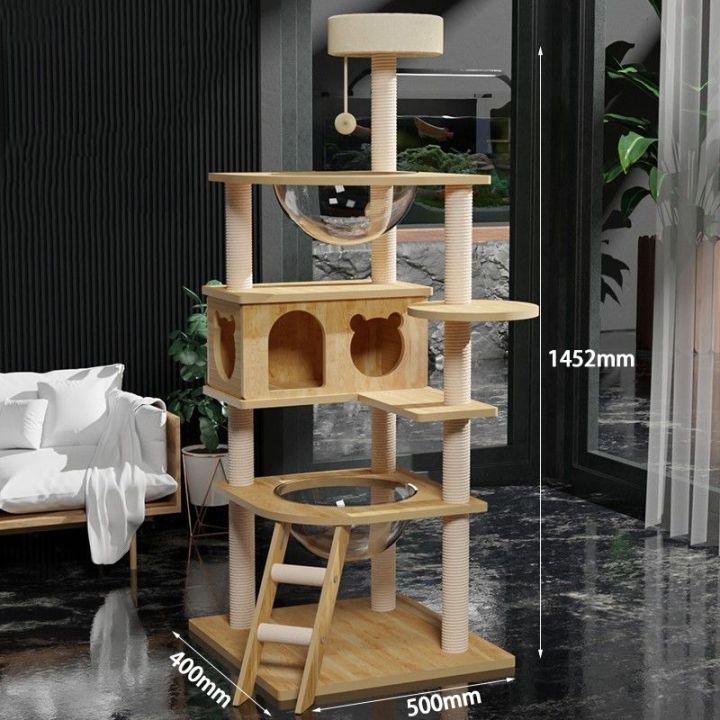 Large Cat Tree House Wood Cat Condo Bed Scratcher House Cat Tower