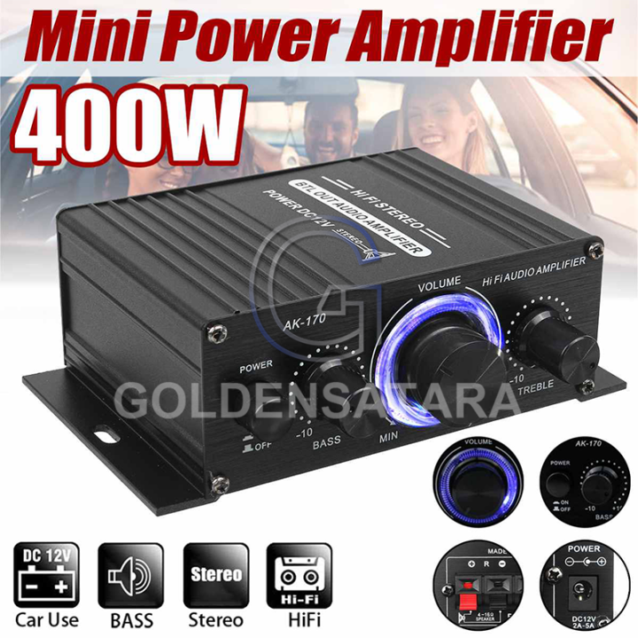 Hifi Mini Stereo Car Amplifier Treble Bass Booster - Ak170 - Black ...