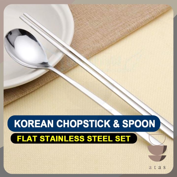 KOREAN STYLE Authentic ATAS Stainless Steel Flat Chopstick Spoon Gold ...