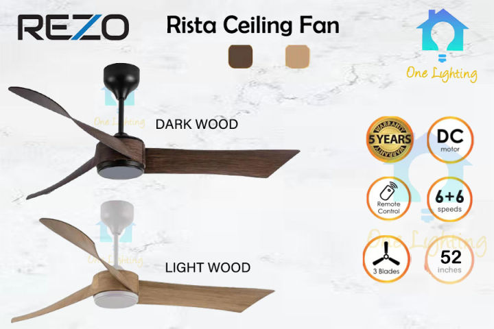 REZO RISTA 52” Remote Control 3 Blades DC MOTOR remote Control CEILING ...