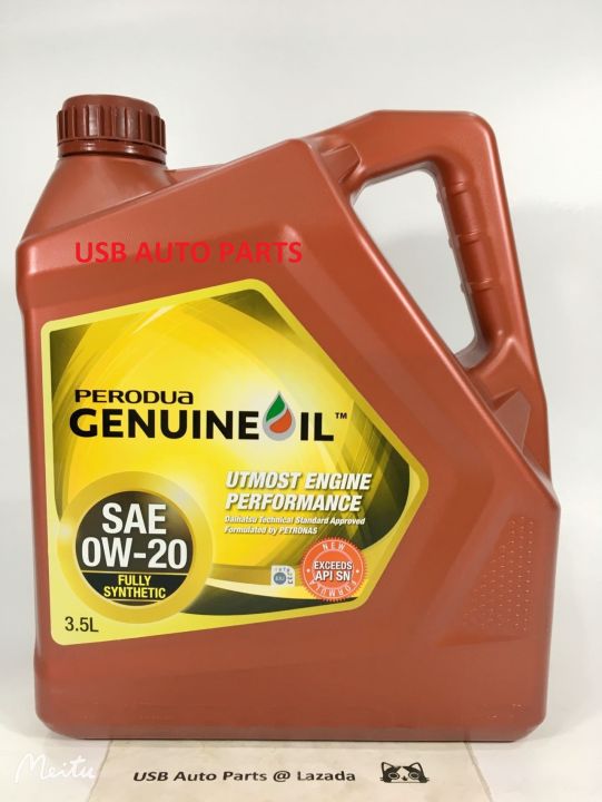 100% PERODUA 0W-20 FULLY SYNTHETIC ENGINE OIL 3.5 LITRES PERODUA AXIA ...