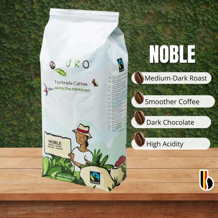 Noble Medium-Dark Roast Puro Fairtrade Coffee Bean Espresso Blend 250g | 1kg [Arabica & Robusta ...
