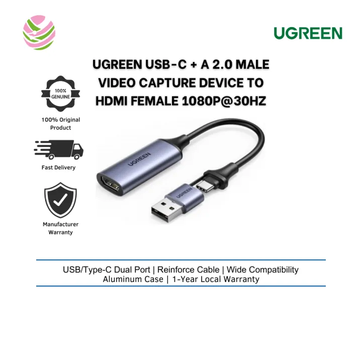 UGREEN Adapters Video Capture Card 4K HDMI to USB/USB-C HDMI Video Grabber Box for PC Computer ...