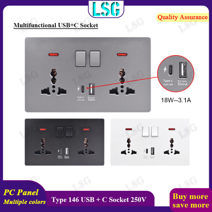 LSG Electric socket wall mounted with USB and type c port, smart fast ...