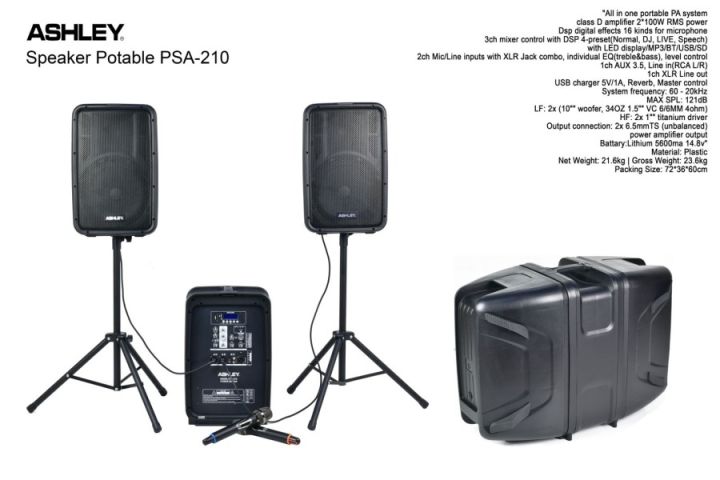 SPEAKER PORTABLE ASHLEY PSA 210 / PSA210 10 INCH ORIGINAL ASHLEY ...
