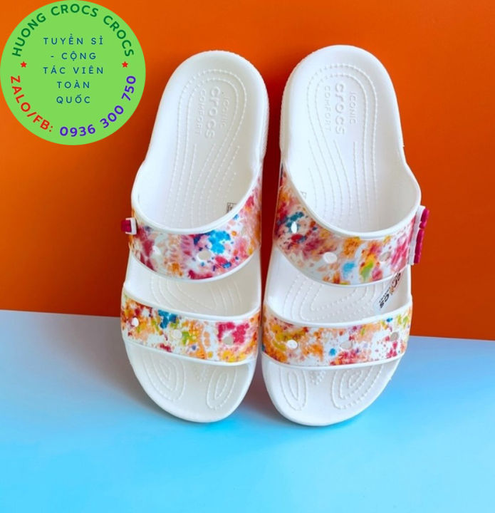DÉP LÊ NHỰA ĐI MƯA CROCS 2 QUAI NGANG HỌA TIẾT SAN HÔ CHO NỮ | Lazada.vn