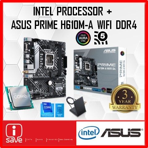 ASUS PRIME H610M-A WIFI D4 H610 LGA1700 Motherboard + Intel 12TH GEN /13TH GEN CORE I3 / I5 / I7 ...
