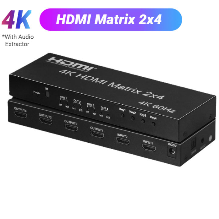 4K 60Hz HDMI Matrix 2x4 Audio Extractor Switch SPDIF 3D 2 In 4 Out 4K ...