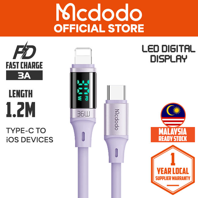 MCDODO CA1930 Digital HD Silicone Type-C To Lightning 36W Data Cable 1 ...