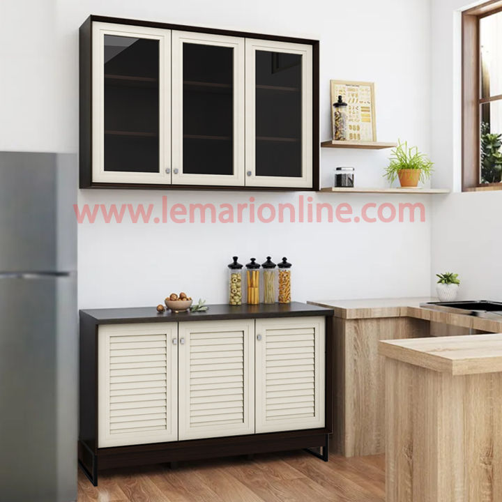 Rak Buffet Dapur Atas dan Bawah (3 Pintu Kaca) | Lazada Indonesia