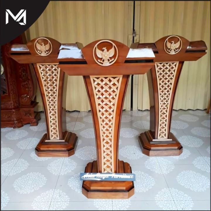 Mimbar Podium Minimalis Kayu Jati Finishing + Gratis Logo/Nama | Lazada ...