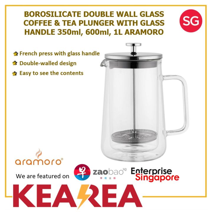Aramoro Borosilicate Double Wall Glass Coffee & Tea Plunger With Glass ...