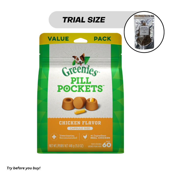 Trial Size Greenies Pill Pockets Chicken Flavor Capsule SIze Treats for ...