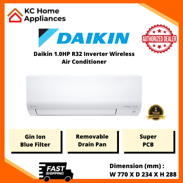 Daikin 1.0HP R32 Inverter Wireless Air Conditioner | Removable Drain Pan | FTKF25CV1MF-3WMY-LF ...