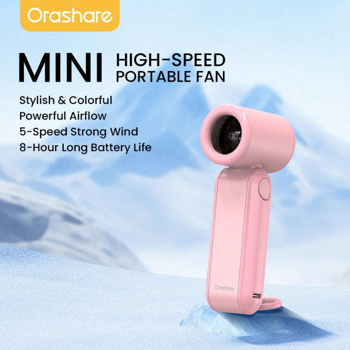 Orashare HF11H Mini Fan Portable Handheld 3000mAh Rechargeable 5 Gears ...