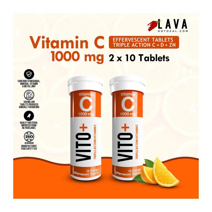Vito+ Vitamin C Effervescent Tablet Triple Action C+D+Zn - Bundle Of 2 ...
