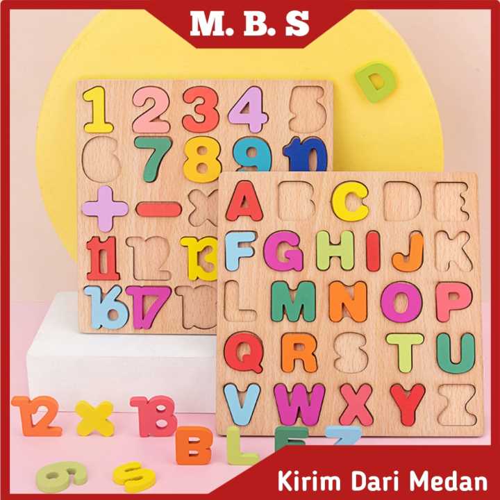 Mainan Edukasi Anak Wooden Chunky Puzzle Kayu ABC Number Alfabet ...