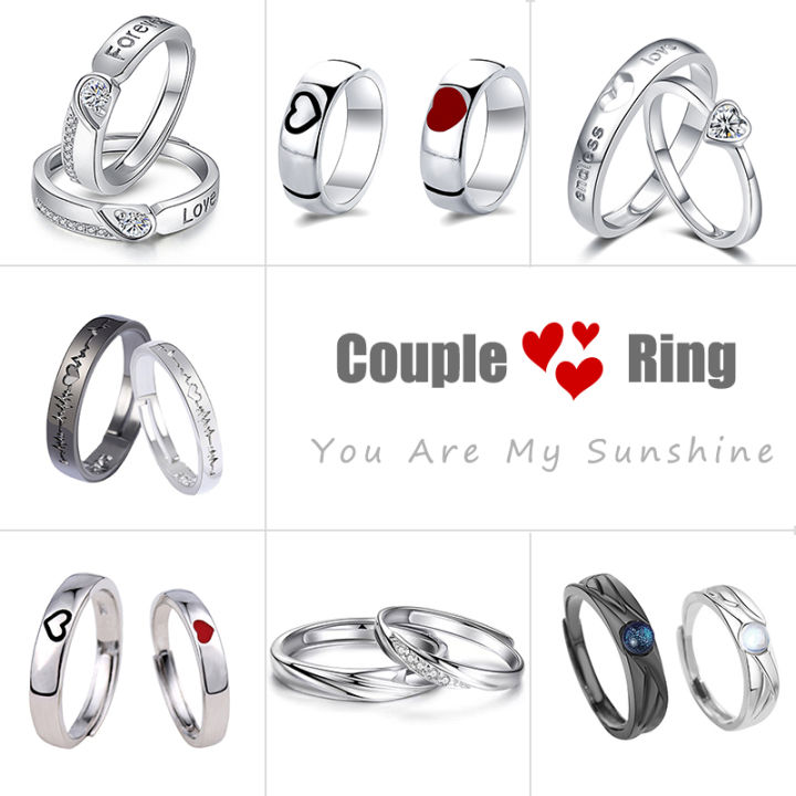 【small chrysanthemum】Simple Couple Ring Ins Heart-shaped/ECG/sun Moon Pair Ring for Women Men ...