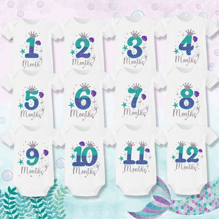 Mermaid Princess Monthly Milestone Outfit for Baby Boy Girl Onesie ...