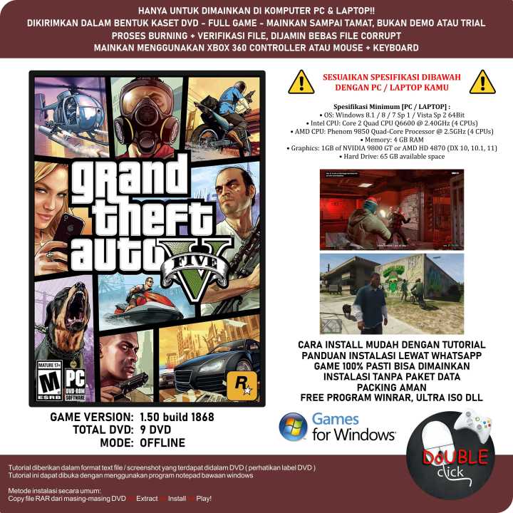 Grand Theft Auto V GTA 5 Ver.1.50 build 1868 Kaset DVD Game PC | Lazada ...