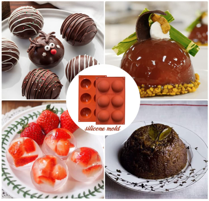 *Ready Stock* 6- Holes Cavity Semi Sphere Silicone Molds, Semi Circular ...