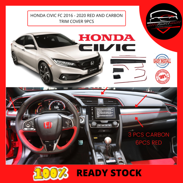 HONDA CIVIC FC 2016 - 2020 RED X6 PCS Carbon Fiber X3PCS Meter TRIM ...