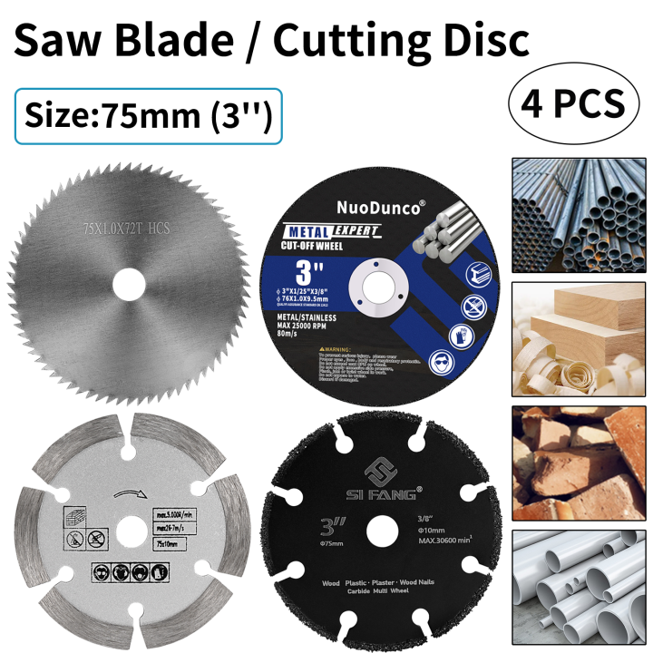 4Pcs 75mm 3 Inch Circular Saw Blade Cutting Disc Wheel Kit Metal Wood ...