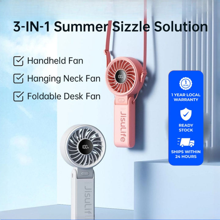 JISULIFE Life7 Portable 5000mAH Handheld Fan 5 Speed Fan Safty Lock ...