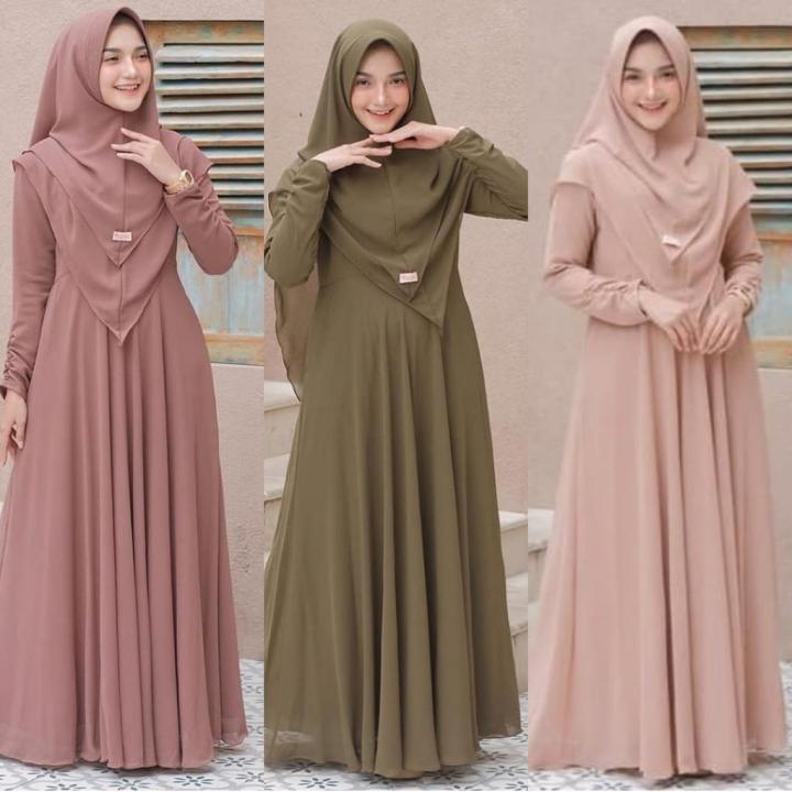Mayra SYARI Set DRESS+HIJAB KHIMAR PREMIUM MODERN MUSLIM Teenage GAMIS ...