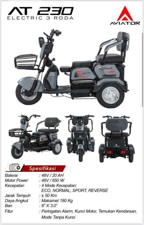 (BELUM TERMASUK ONGKIR) Sepeda Listrik Roda Tiga Aviator AT 230 E-Bike ...