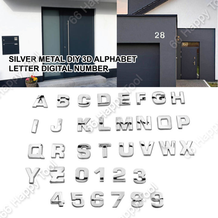 Silver Metal DIY 3D Alphabet Letter Digital Number (A-Z) (0-9) Door ...
