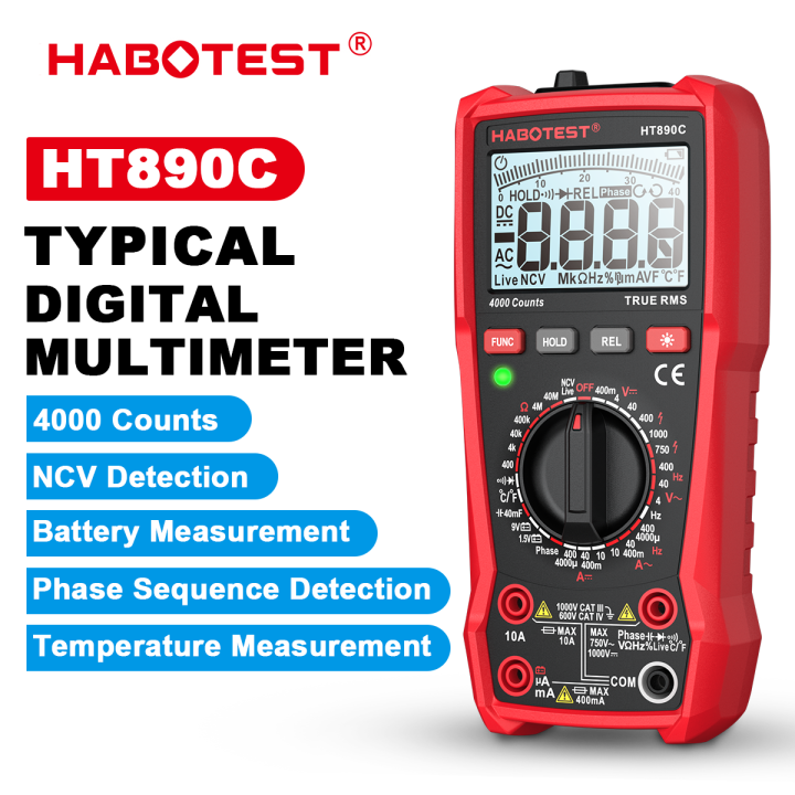 HABOTEST HT890C Digital Multimeter 1000V AC/DC 40000 Counts NCV High ...