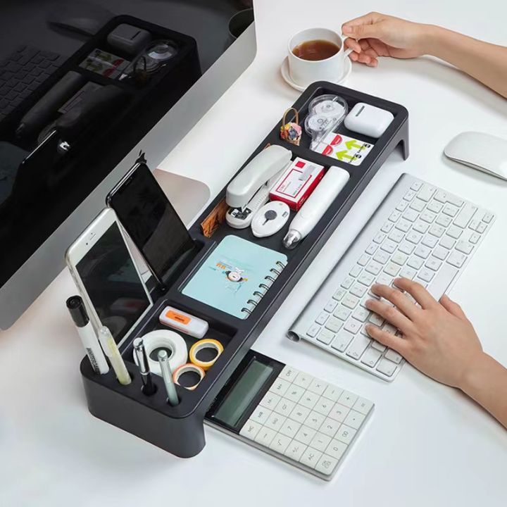 Desktop Organizer Computer Monitor Keyboard Storage Rack Box Multi ...
