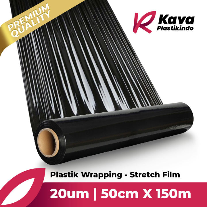 PREMIUM | Plastik Wrapping Stretch Film Hitam 20 micron | 50 cm x 150 m ...