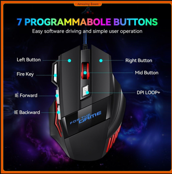 Professional Wired Gaming Mouse 7 Button 5500 DPI LED Optical USB Gamer Computer Mouse Mice ...