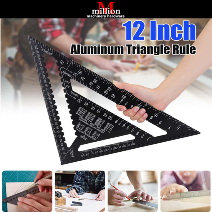 (Black / Inch) 12 Inch Aluminium Alloy Right Angle Triangle Ruler for ...