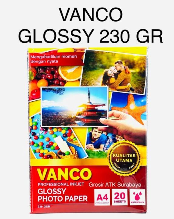 KERTAS FOTO GLOSSY VANCO 230 GSM GR / Glossy Photo Paper Vanco A4 230 GSM Gram Waterproof Cepat ...
