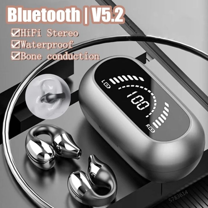 TWS Wireless Headphones Bluetooth 5.2 Bone Conduction Earphones Earclip ...