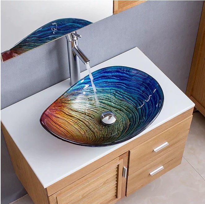 Rainbow Glass Basin / Art basin / Tempered Glass Basin / Countertop ...