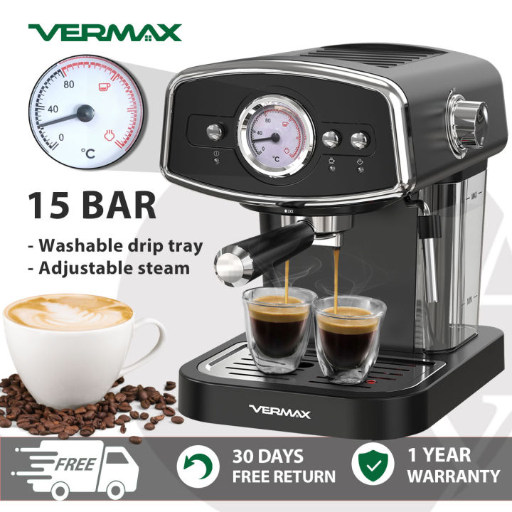 Vermax Coffee machine w/temperature display & milk frother 15 Bar ...